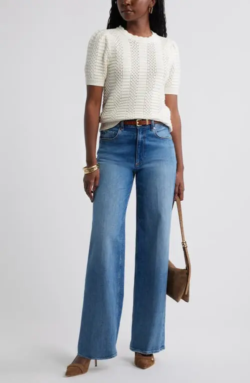 Caslon Mixed Stitch Puff Sleeve Sweater - Ivory Pristine
