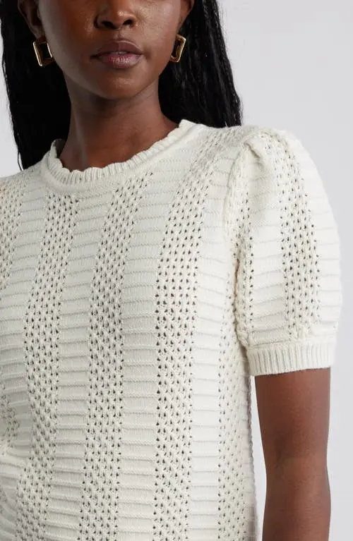 Caslon Mixed Stitch Puff Sleeve Sweater - Ivory Pristine