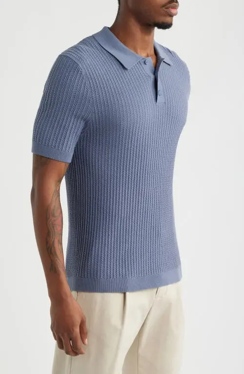 OPEN EDIT Textured Short Sleeve Polo Sweater