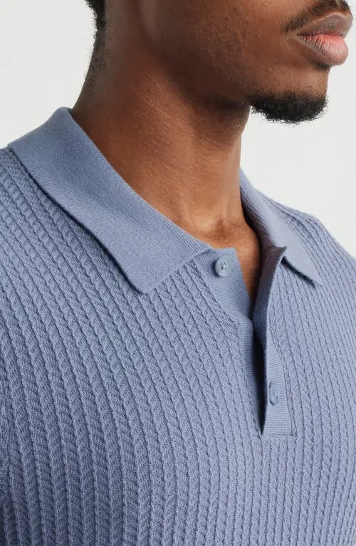 OPEN EDIT Textured Short Sleeve Polo Sweater