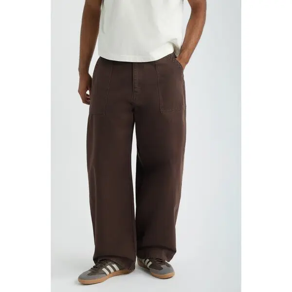 Bp. Barrel Leg Cotton Twill Pants - Brown Coffee