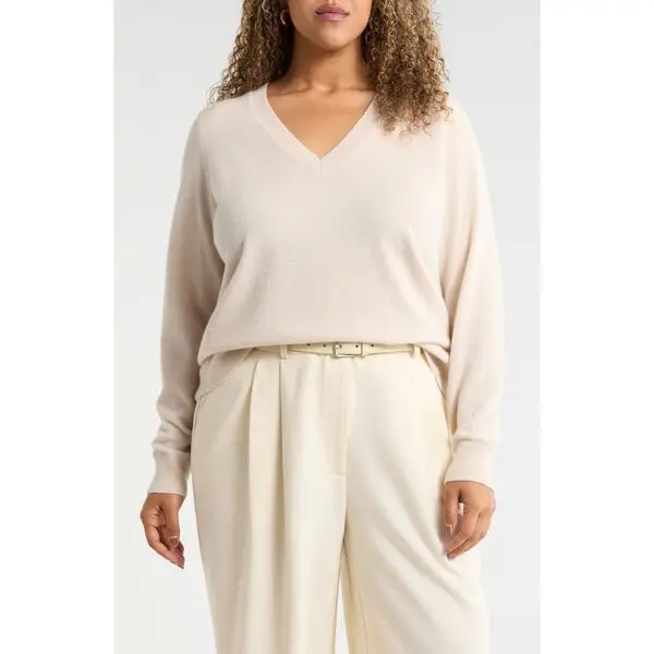 Nordstrom V-neck Cashmere Sweater - Beige Beach