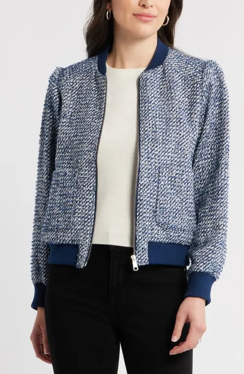 Caslon Tweed Bomber Jacket - Navy Still