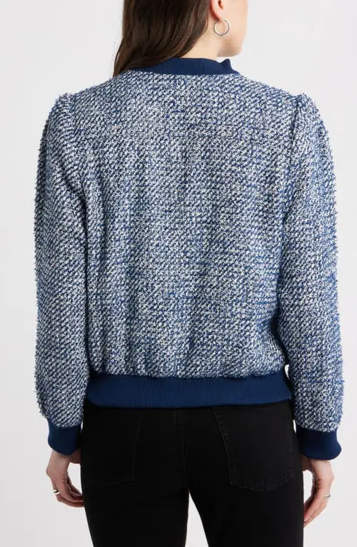 Caslon Tweed Bomber Jacket - Navy Still