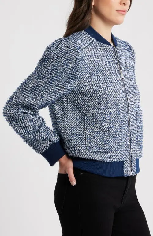 Caslon Tweed Bomber Jacket - Navy Still