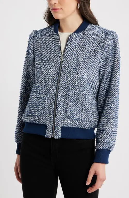 Caslon Tweed Bomber Jacket - Navy Still