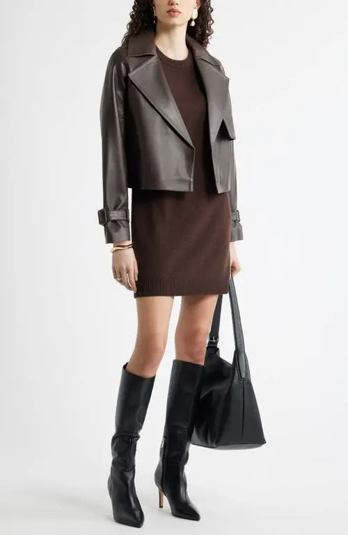 Nordstrom Short Sleeve Wool & Cashmere Sweater Dress - Brown Mole