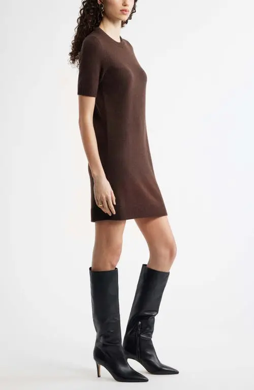 Nordstrom Short Sleeve Wool & Cashmere Sweater Dress - Brown Mole