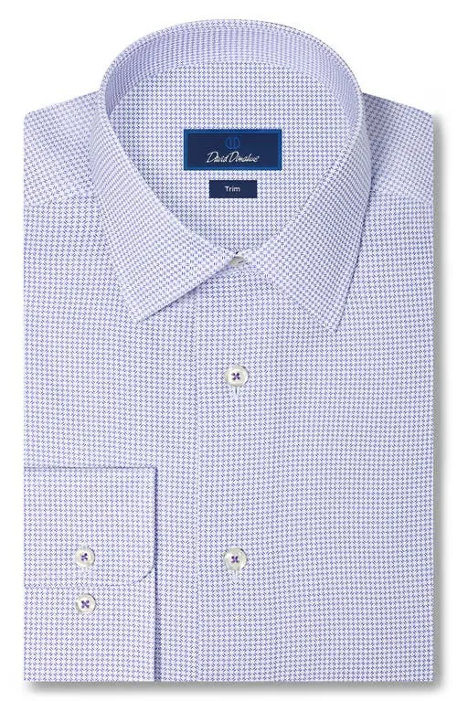 David Donahue Trim Fit Neat Microprint Cotton Twill Dress Shirt - White/purple