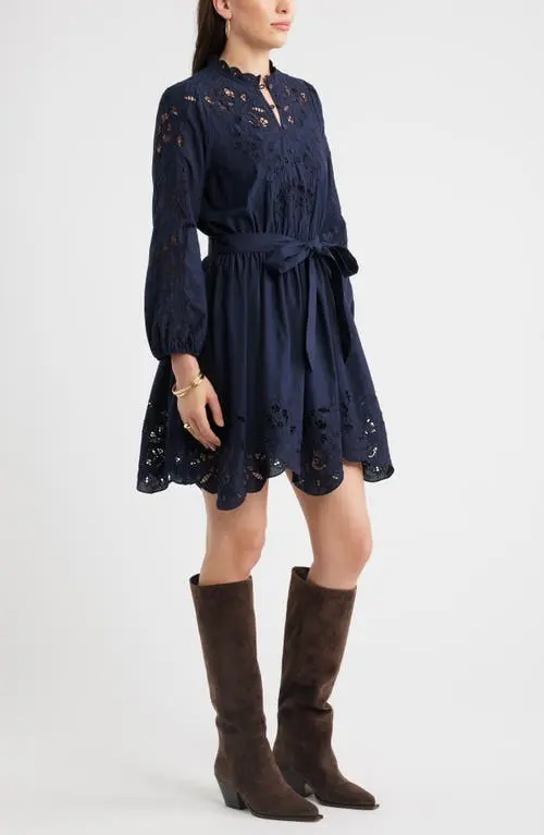 Chelsea28 Embroidered Tie Waist Mini Dress - Navy Night