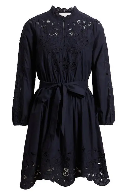 Chelsea28 Embroidered Tie Waist Mini Dress - Navy Night