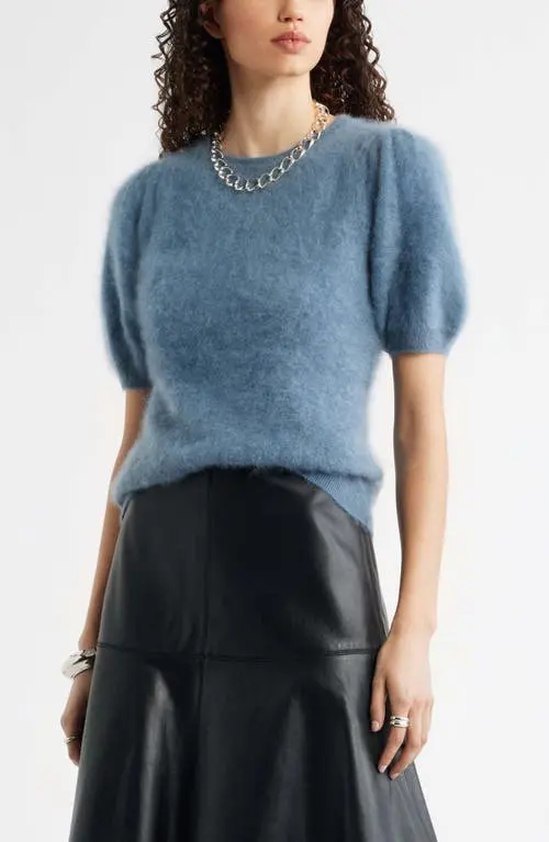 Nordstrom Femme Short Sleeve Brushed Cashmere Sweater - Blue Chip