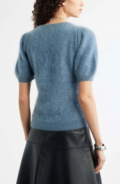 Nordstrom Femme Short Sleeve Brushed Cashmere Sweater - Blue Chip