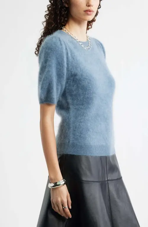 Nordstrom Femme Short Sleeve Brushed Cashmere Sweater - Blue Chip