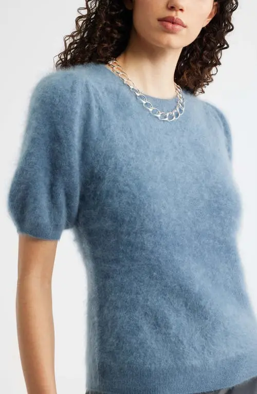 Nordstrom Femme Short Sleeve Brushed Cashmere Sweater - Blue Chip