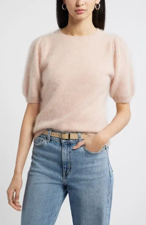 Nordstrom Femme Short Sleeve Brushed Cashmere Sweater - Pink Adobe