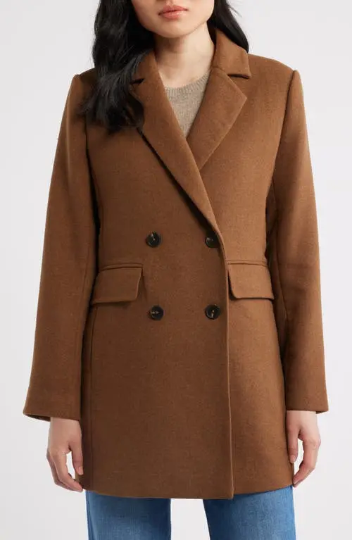 Bernardo Plaid Double Breasted Coat - Dark Camel
