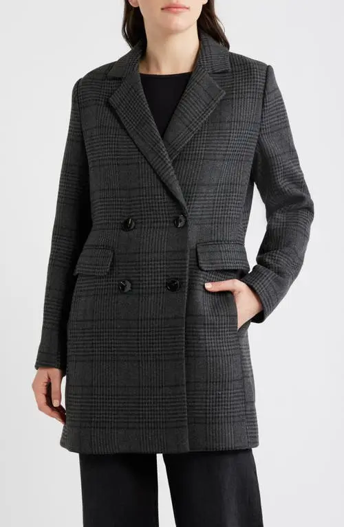 Bernardo Plaid Double Breasted Coat - Grey