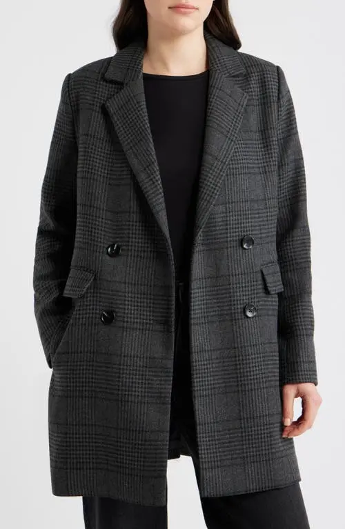 Bernardo Plaid Double Breasted Coat - Grey