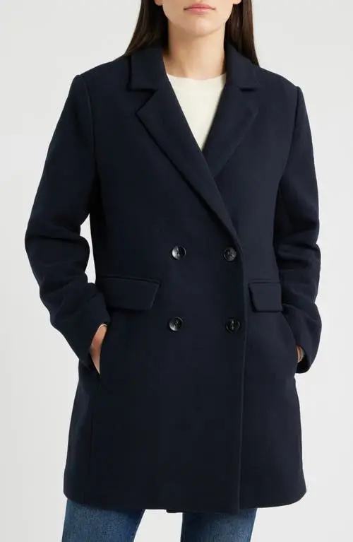 Bernardo Plaid Double Breasted Coat - Navy