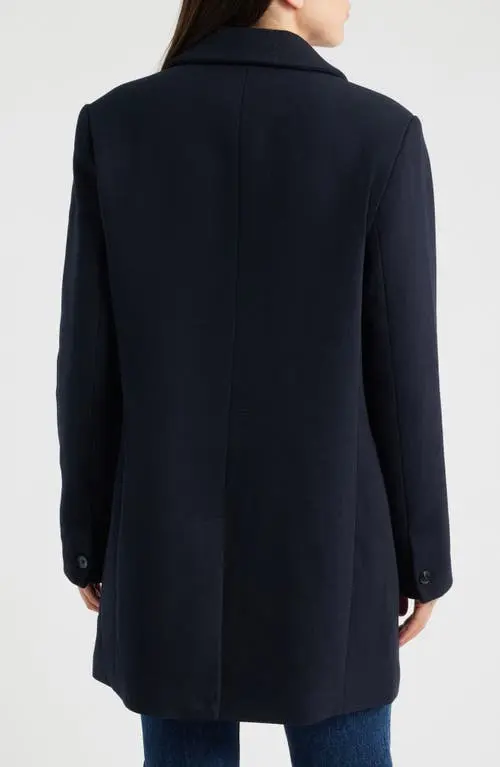 Bernardo Plaid Double-breasted Wool Blend Coat - Navy