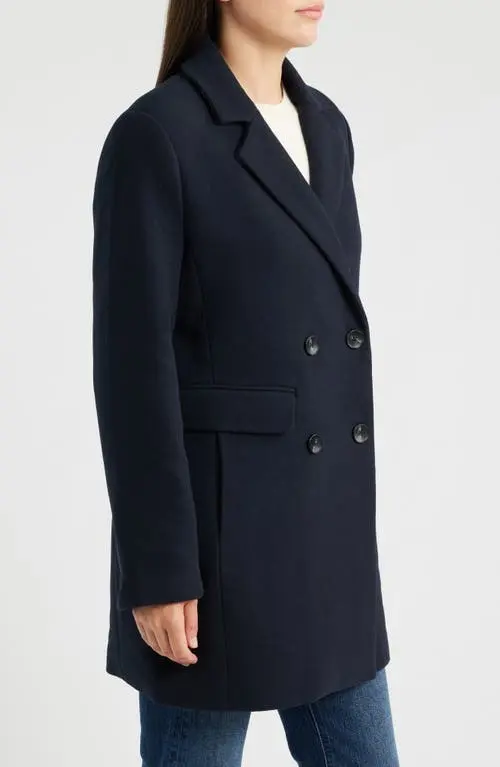 Bernardo Plaid Double-breasted Wool Blend Coat - Navy