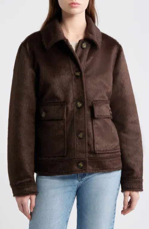 Bernardo Faux Calf Hair Trucker Jacket - Chocolate