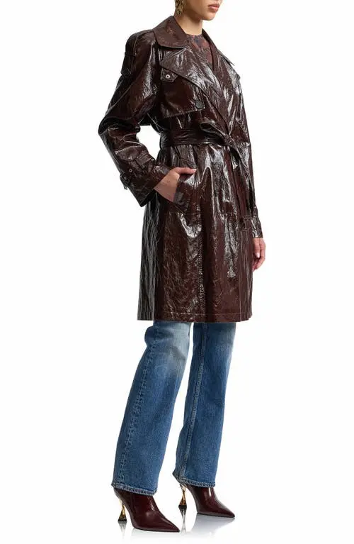 Avec Les Filles Belted Double-breasted Faux Leather Trench Coat
