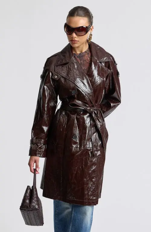 Avec Les Filles Belted Double-breasted Faux Leather Trench Coat