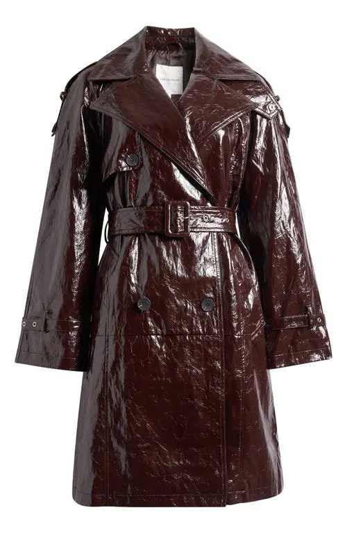 Avec Les Filles Belted Double-breasted Faux Leather Trench Coat