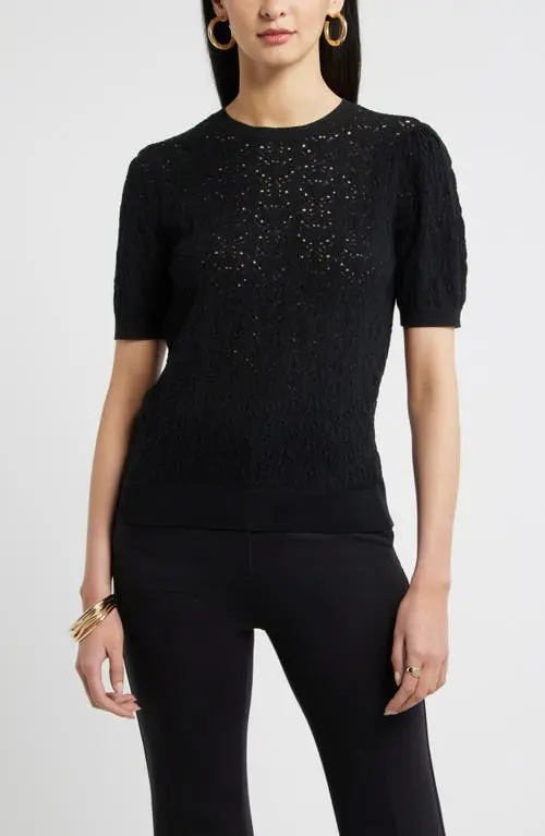 Nordstrom Pointelle Crewneck Sweater - Black
