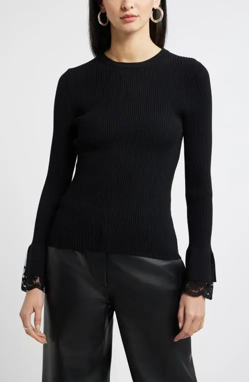Nordstrom Lace Cuff Ribbed Sweater - Black