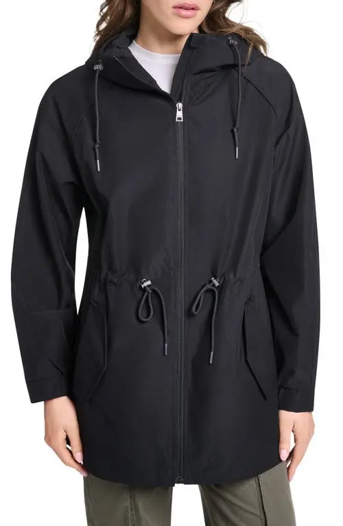 LEVI'S Water Resistant Hooded Rain Jacket With Drawstring Details - Black