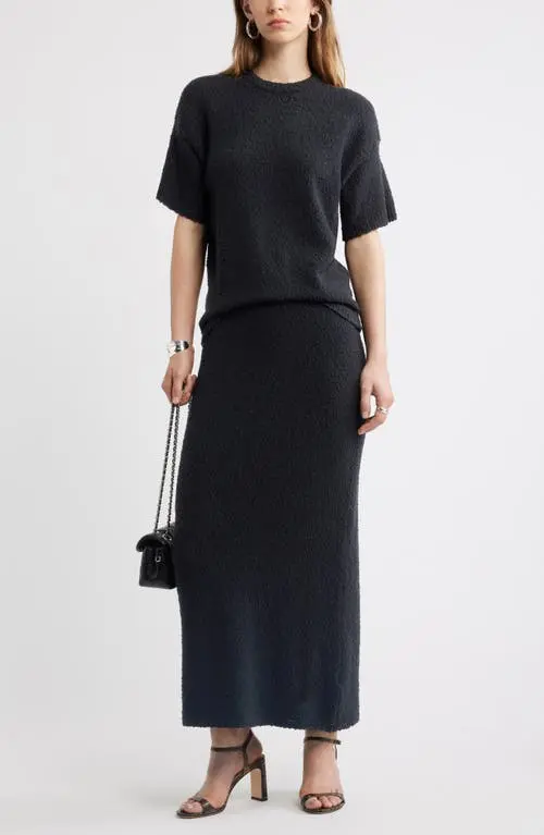 Nordstrom Short Sleeve Stretch Wool Blend Bouclé Sweater - Black