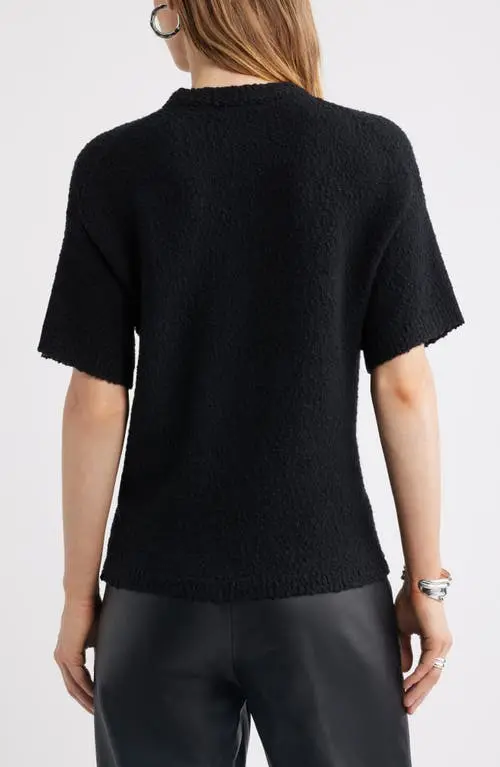 Nordstrom Short Sleeve Stretch Wool Blend Bouclé Sweater - Black