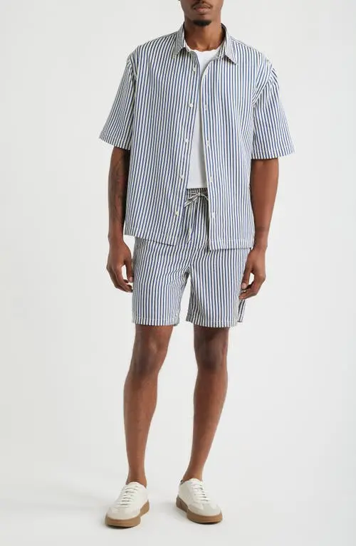 OPEN EDIT Stripe Short Sleeve Seersucker Button-up Shirt