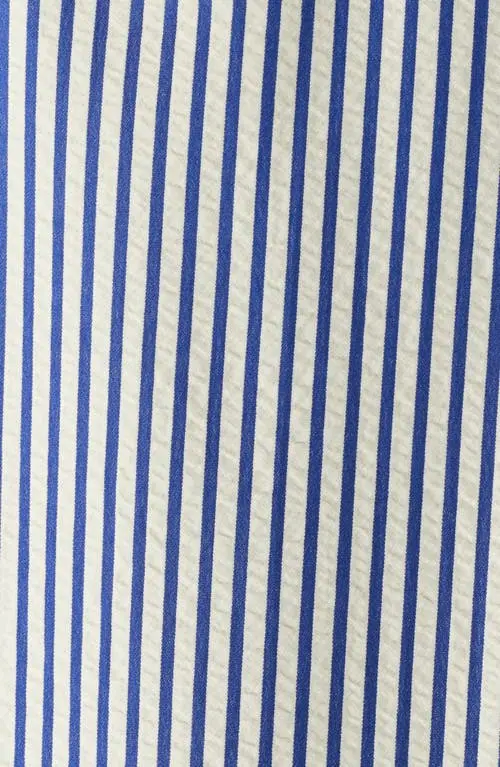 OPEN EDIT Stripe Short Sleeve Seersucker Button-up Shirt