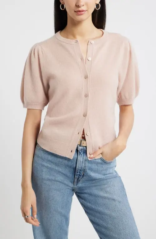 Nordstrom Puff Sleeve Cashmere Cardigan - Pink Adobe