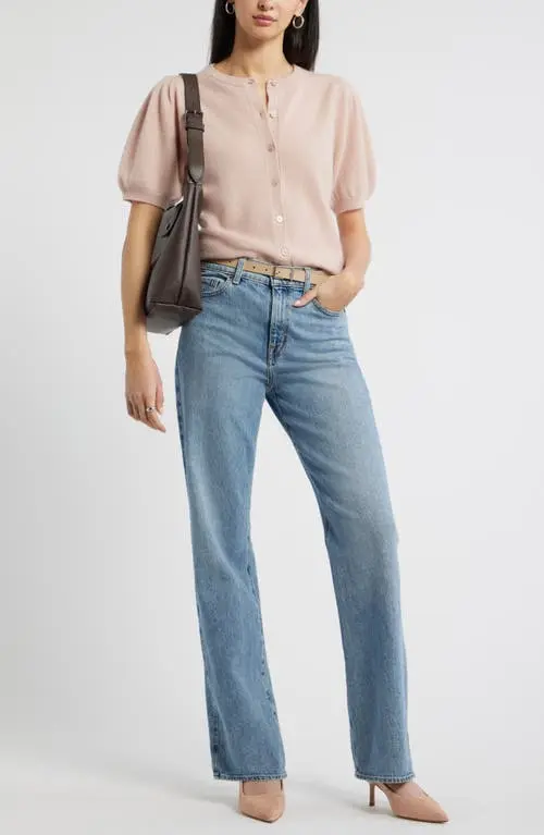Nordstrom Puff Sleeve Cashmere Cardigan - Pink Adobe