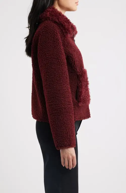 Sam Edelman Zip Front Faux Shearling Jacket - Merlot