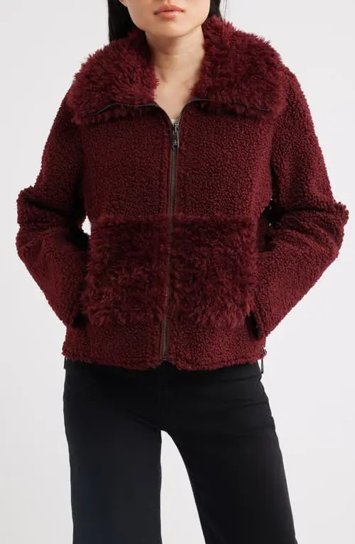 Sam Edelman Zip Front Faux Shearling Jacket - Merlot