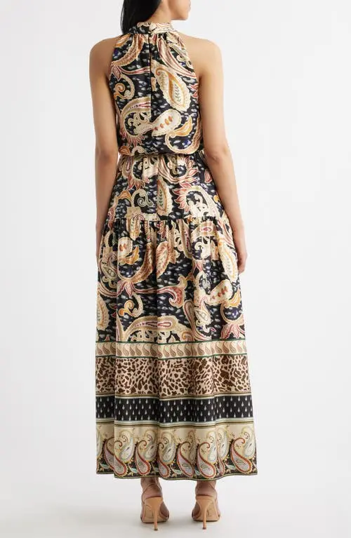 Julia Jordan Paisley Print Stretch Satin Maxi Dress