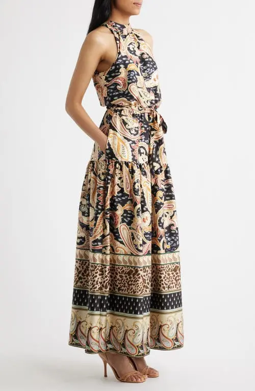 Julia Jordan Paisley Print Stretch Satin Maxi Dress