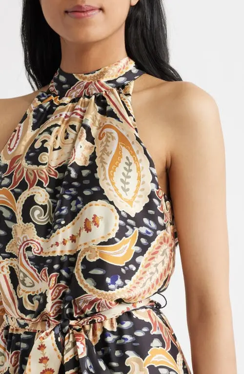 Julia Jordan Paisley Print Stretch Satin Maxi Dress