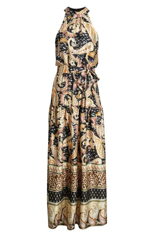 Julia Jordan Paisley Print Stretch Satin Maxi Dress