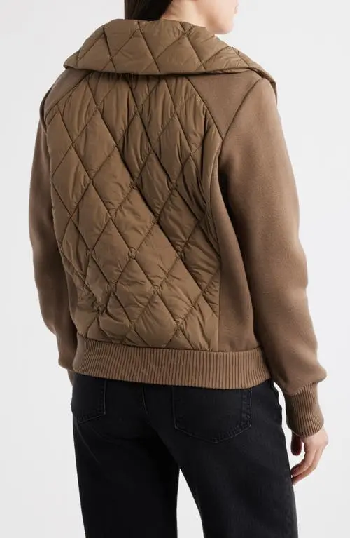 Bernardo Mixed Media Knit & Quilted Jacket - Shitake