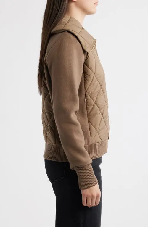 Bernardo Mixed Media Knit & Quilted Jacket - Shitake