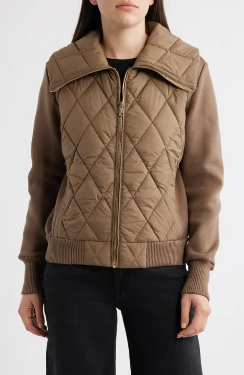 Bernardo Mixed Media Knit & Quilted Jacket - Shitake