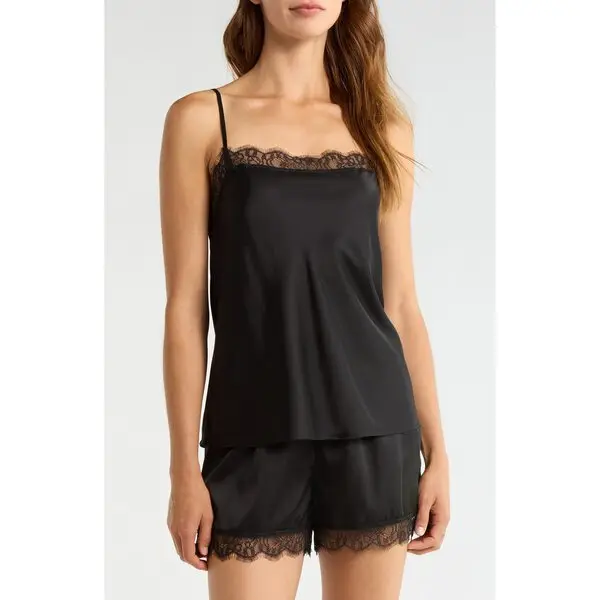 Nordstrom Scalloped Lace Trim Square Neck Satin Camisole - Black
