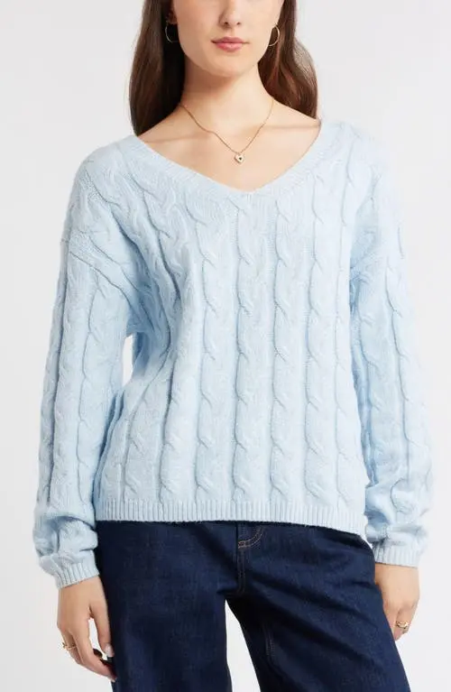 Bp. Cable Knit V-neck Cotton Blend Sweater - Blue Skyride